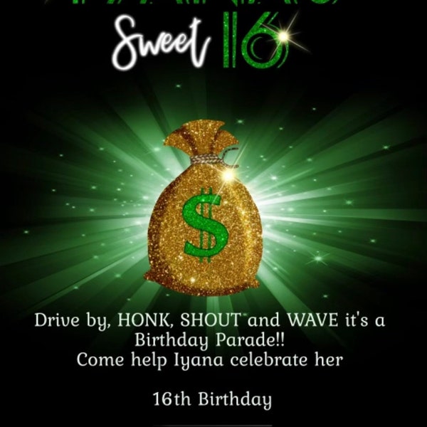 Money Theme Birthday Party Digital Electronic Downloadable Invitation ...