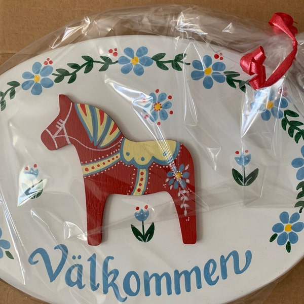 Swedish Welcome Sign, Dala Horse, Swedish Sign, Swedish Gifts, Swedish ...