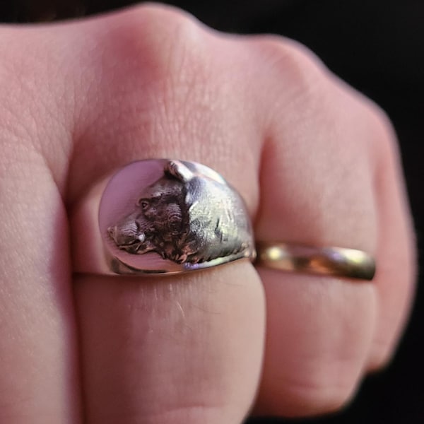 Sterling Silver Angry Wolf Signet Ring, Ring Wolf Head, Wolf Head Ring ...