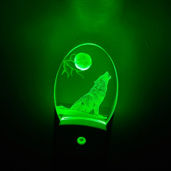 Wolf Night Light, Wall Plug In, Etched Wolf Design, LED Light in 3 ...
