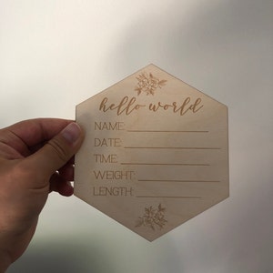 Hello World Wooden Birth Announcement Sign Hospital Newborn - Etsy