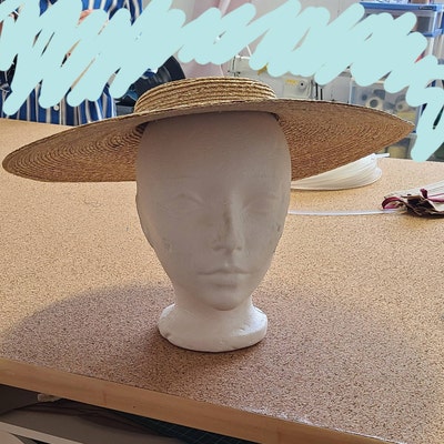 18th Century Shallow Crown Straw Hat Trimmed W/ Olive Green Silk Satin ...