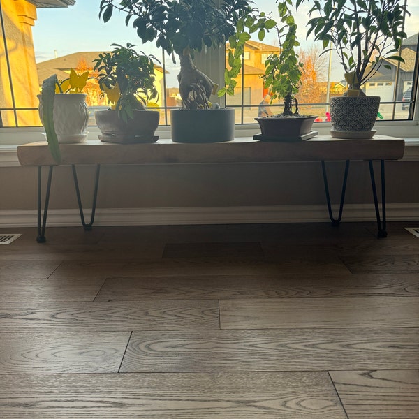 7" Narrow Maple Live Edge Bench With Hairpin Legs | Solid Ash Hardwood ...