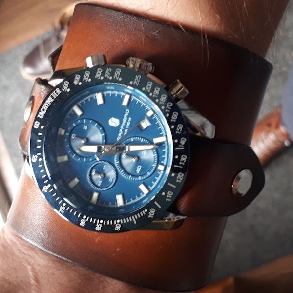 Wide Watch Cuff, 22mm Strap Leather Men's Custom Strap, Big Large ...