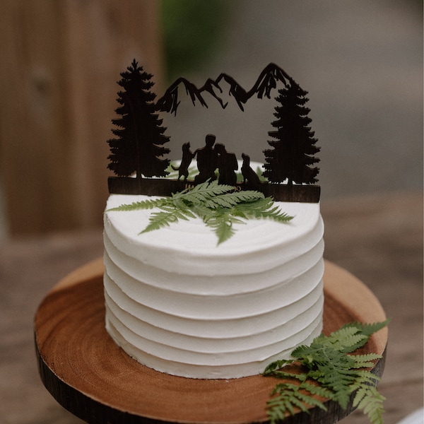 Wedding Cake Topper Mountain Theme, Wood Cake Topper Bride and Groom ...