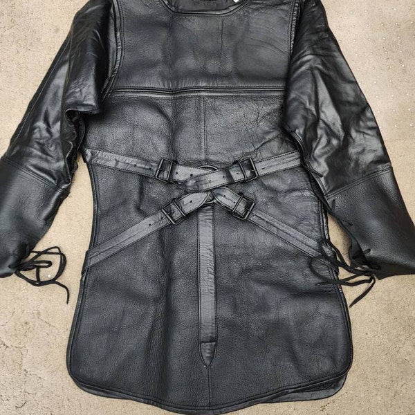 Pure Black and Red Leather Hooded Cloak , Leather Cloak for Cosplay ...