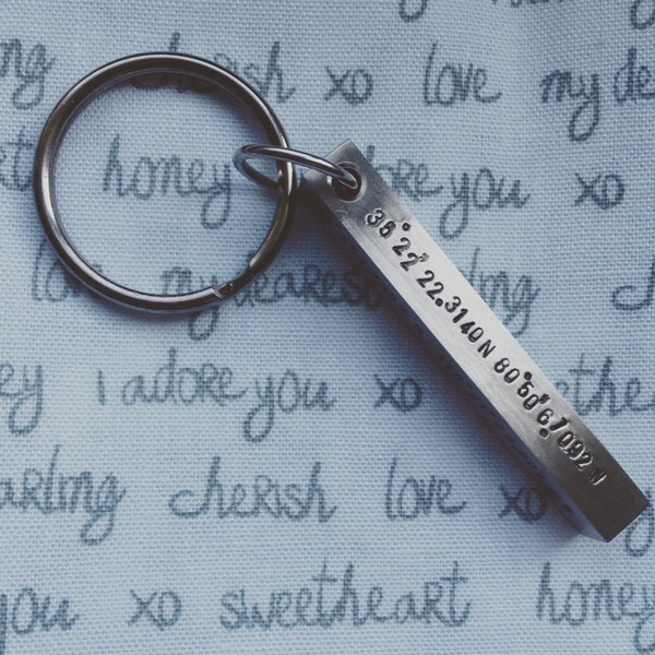 Coordinate Keychain, Gps Coordinates Gift, Coordinates Gift, Bar ...