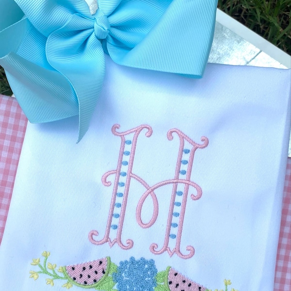 Preppy Watermelon Hydrangea Embroidery Design, Digital Embroidery ...