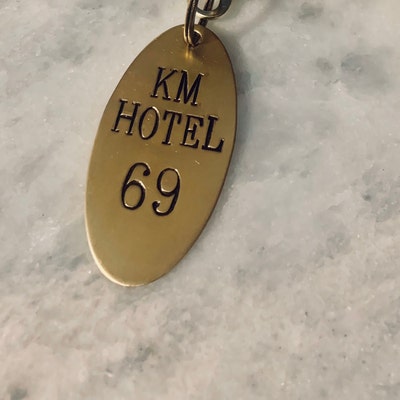 Custom Hand Stamped Hotel Room Key Tags Brass Key Chain Fob Brass Cow ...
