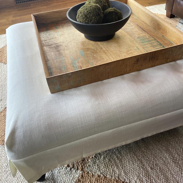 White Linen Ottoman Bench Slipcover,custom Ottoman Slipcover,custom ...