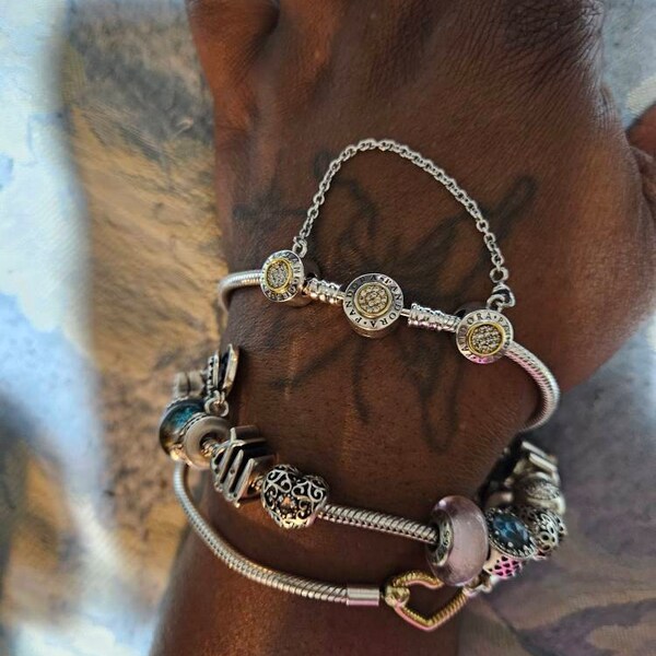 Authentic Pandora Bracelets, Pandora Silver OPEN BANGLE With Silicone ...