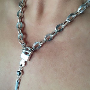 Massive Chain Sharp Padlock Swarovski Necklace, Antique Silver Lock and ...