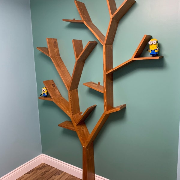 Wood Tree Bookshelves, Live Edge Pine Tree Wall Bookcases, Wooden Book ...