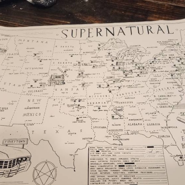 Fan Art Hand Drawn SUPERNATURAL Map - Etsy