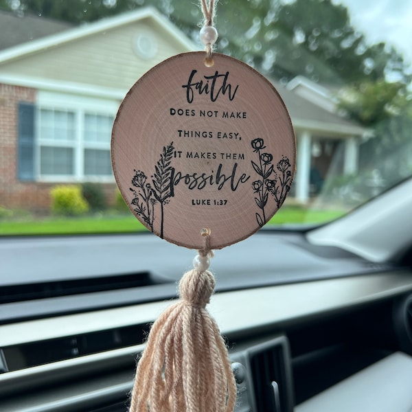 Faith Christian Car Charm: Wood Slice Bible Verse Decor - Etsy