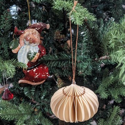 Red Paper Christmas Ornament Honeycomb Onion Paper Ornament Scandi ...