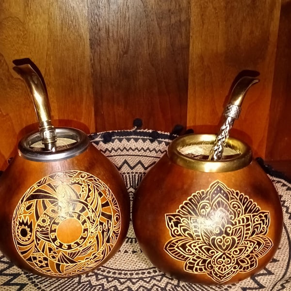 Handmade Yerba Mate Gourd Set – Calabash Mate Cup 400ml With Mandala ...