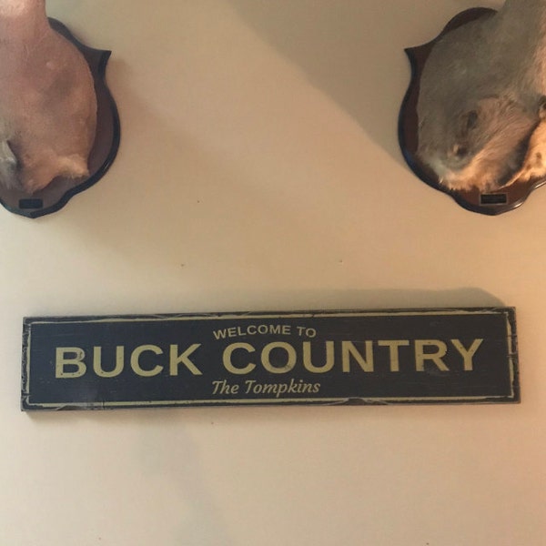 Welcome to Buck Country Wood Sign, Custom Family Last Name Deer Hunter ...