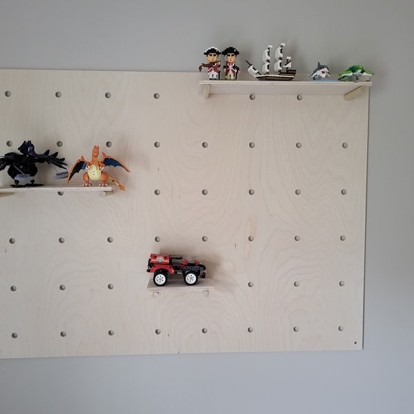 Modern Wooden Pegboard Wall: Modular Floating Shelves for Playroom, Gym ...