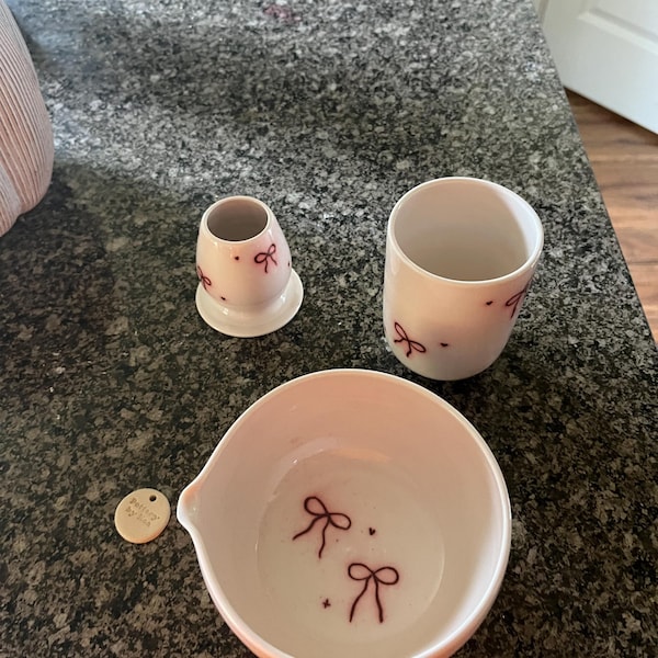 Handmade Ceramic Bows Matcha Set Chawan Pink Matcha Bowl With Bows ...