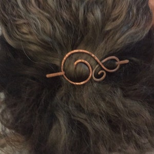 Celtic Spiral Hair Pin in Copper or Brass Barrette Hair Holder Thin or ...