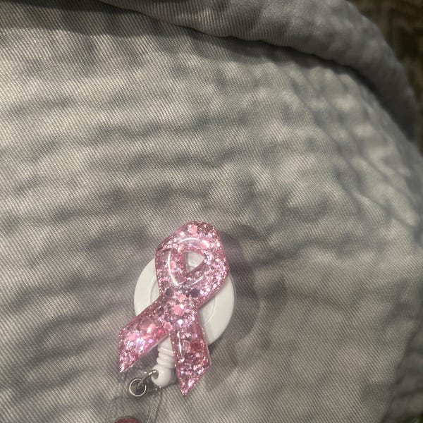 Pink Awareness Ribbon Badge Reel, Retractable Swivel Alligator Clip ...