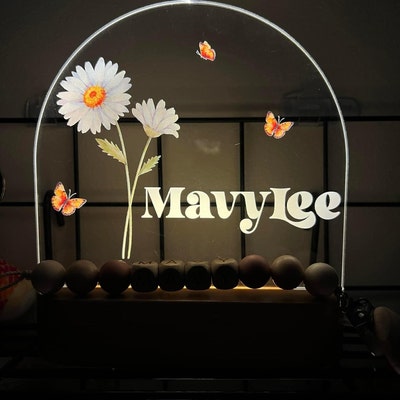 Personalized Acrylic Night Light, Boho Night Botanic LED Light, Kids ...