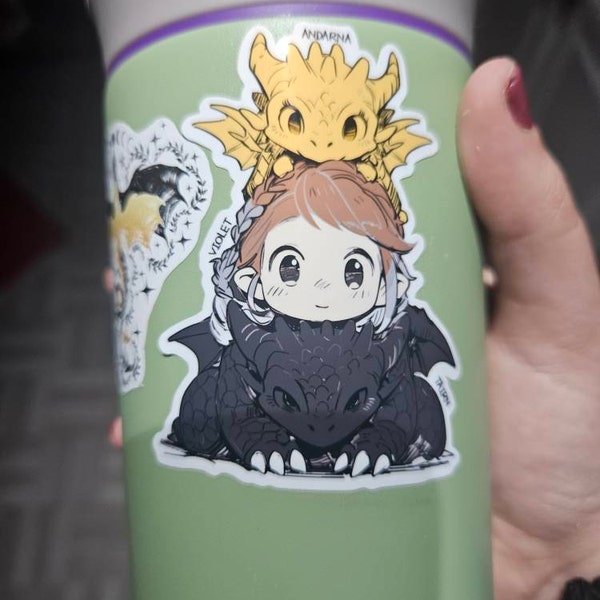 Fourth Wing Tairn Andarna Violet Sticker | Chibi Cute Stacked Heads - Etsy