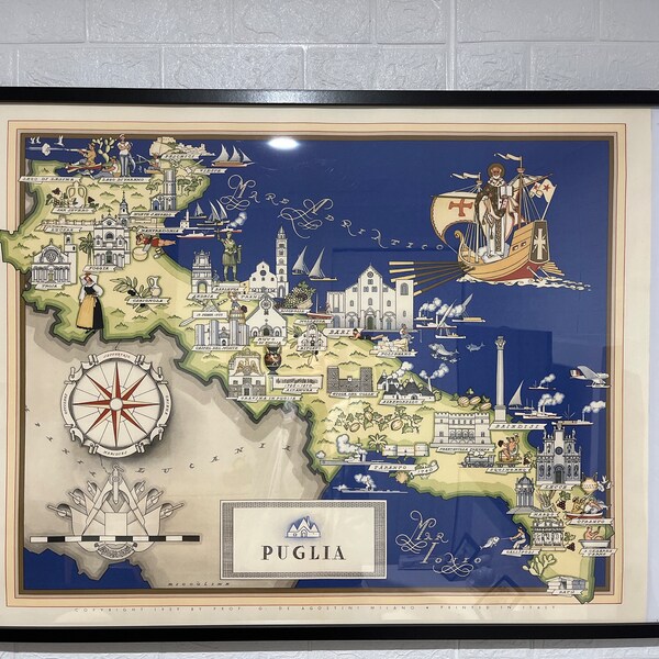 Old Map of Puglia, Old Map of Italy, Vintage Map Poster, Pictorial Map ...