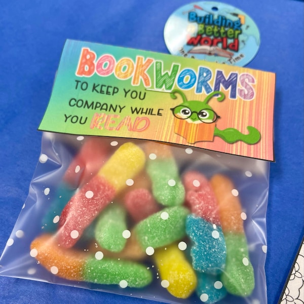 Bookworm Gift Tag - Treat Bag Tag Printable - Etsy