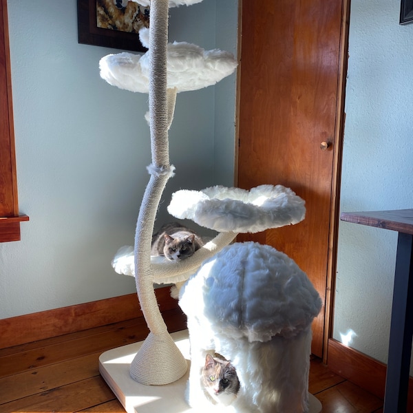 EDEN Wood Floral Cat Tree Tower, Wooden Cat Tower, Modern Cat Climbing ...