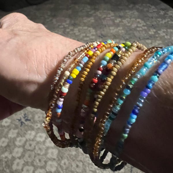 Single Strand Seed Bead Stretch Bracelet Beaded Stacking Bracelet ...