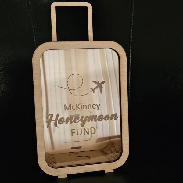 Personalized Honeymoon Fund Box – Wooden Suitcase Money Bank for ...
