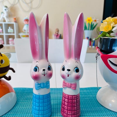 Vtg Japan Kogei Bito Ceramic Mint Rare Puppy Couple Big Eye Kitsch ...