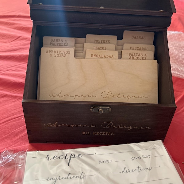 Personalized Recipe Box, Wood Recipe Box With Dividers & Recipe Cards ...
