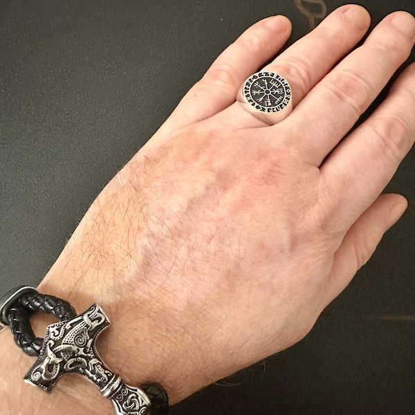 Viking Compass Ring Vegvisir Silver 925. Oxidized Viking Compass Ring ...