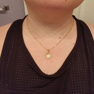 Sun Necklace, 14k Gold Filled Chain, Celestial Sun, Cubic Zirconia ...