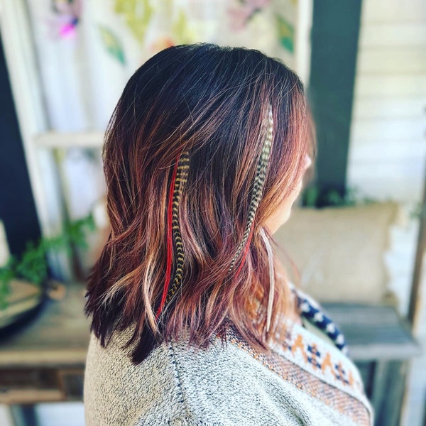 12 Grizzly Dyed Red Feather Hair Extensions, Premium Quality Whiting ...