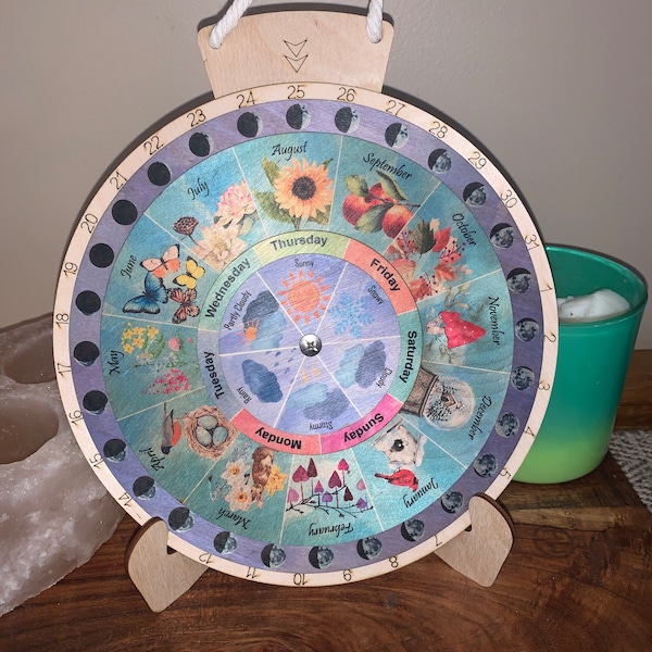 Wheel of the Year, Wooden Perpetual Calendar, Moon Phases Wheel ...
