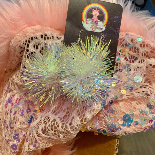 Fluffy Earings, Fluff Earrings, Marabou Feather Earrings, Electric Kittycorn Puff Earrings ...