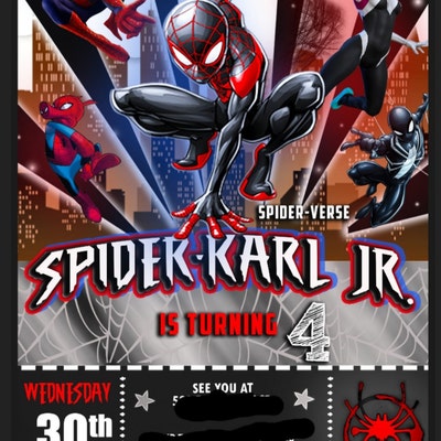 Spiderman Into the Spiderverse Invitation for a superhero birthday ...