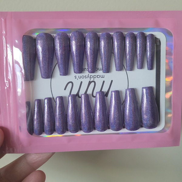 Blue Press on Nails Short Coffin Press-on Nail Set 20-piece Press on ...