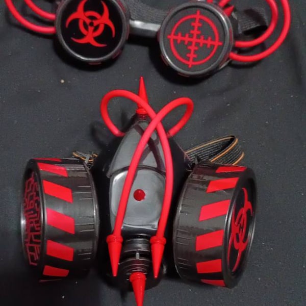 SET Goggles+gas Mask Cybergoth Cosplay Dreads Industrial Dark Pink ...