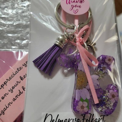Custom Purple Flower Resin Keychain, Personalized Pressed Dried Floral ...