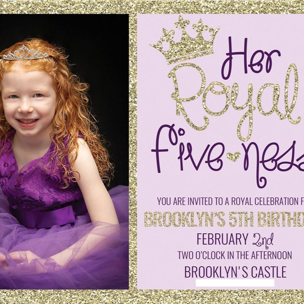 Princess Birthday Invitation, Her Royal Fiveness Invitation, 5th ...