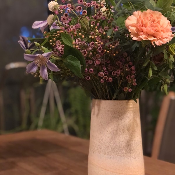 Ceramic Handmade White Flower Vase, Pottery Wedding Gift, Unique Cone ...