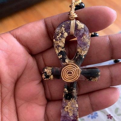 Amethyst / Black Onyx/ Hematite Necklace With Ankh - Etsy