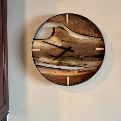 Made to Order 14 Black Walnut Live Edge Wood Wall Clock, Unique ...