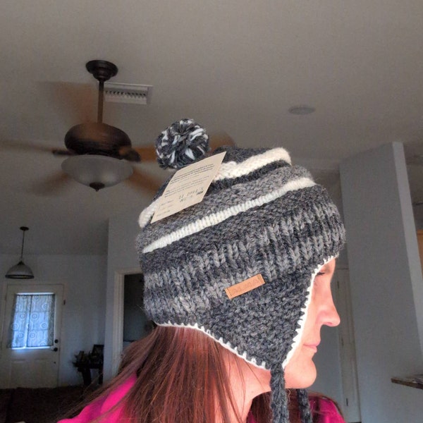Hand-knitted Lambswool Earflap Hat: Fleece Lined Peruvian Tuque - Etsy