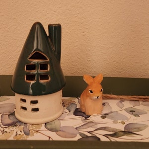 Brown Rabbit Bunny Miniature Wood Figurine Garden Statue Small Animal ...